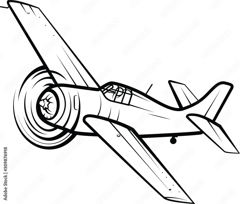 World War II Fighter Aircraft Vector Line Artwork Stock Vector | Adobe ...