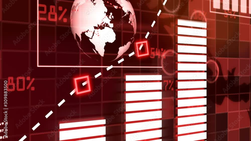 Red 3D animation infographic with growing chart. Abstract annual report ...