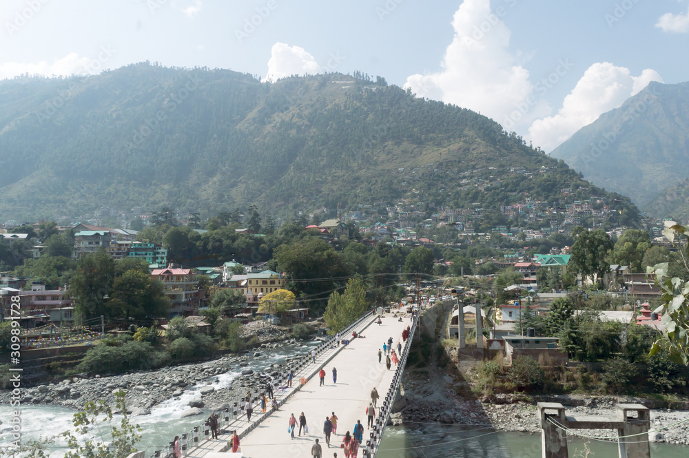 Landscape scenery of Kullu capital City, the famous Indian resort town ...