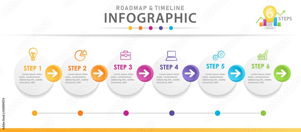 Infographic template for business. 6 Steps Modern Timeline diagram with ...