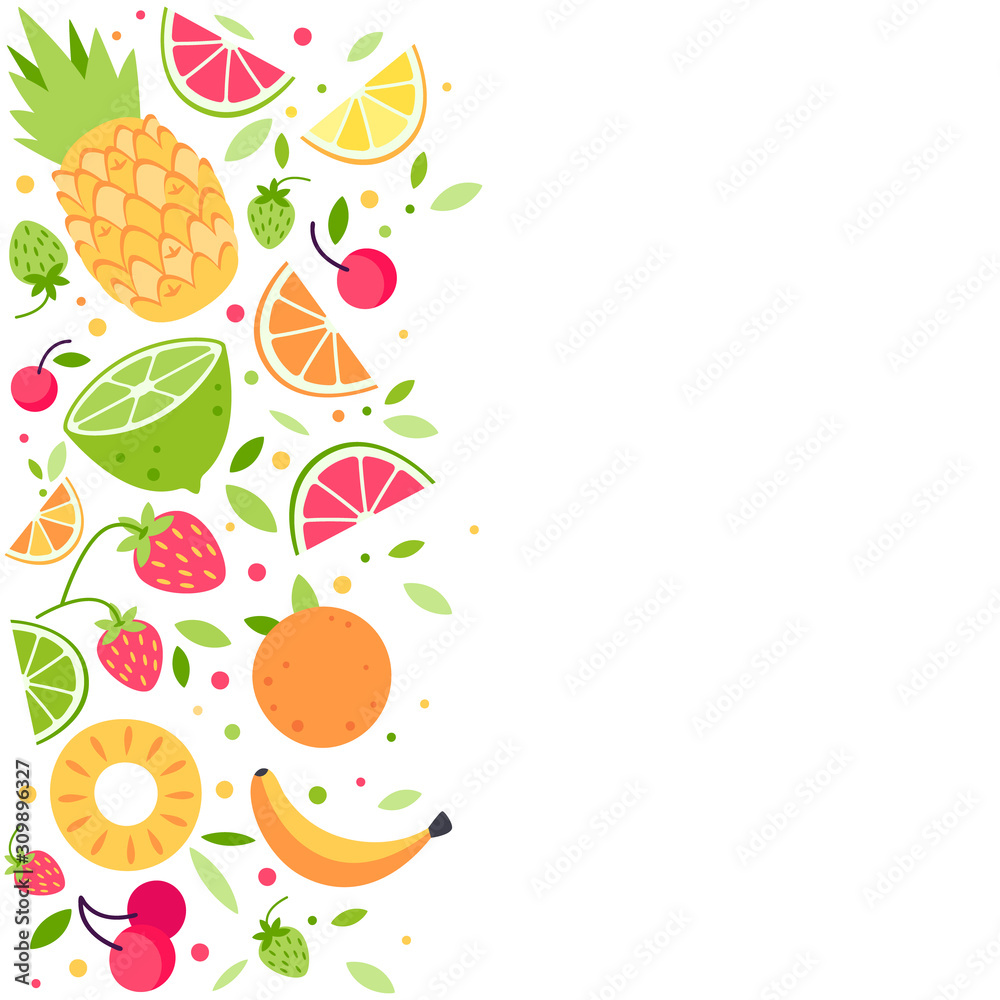 Summer fruits and berries pattern. Flat colorful fruits background ...