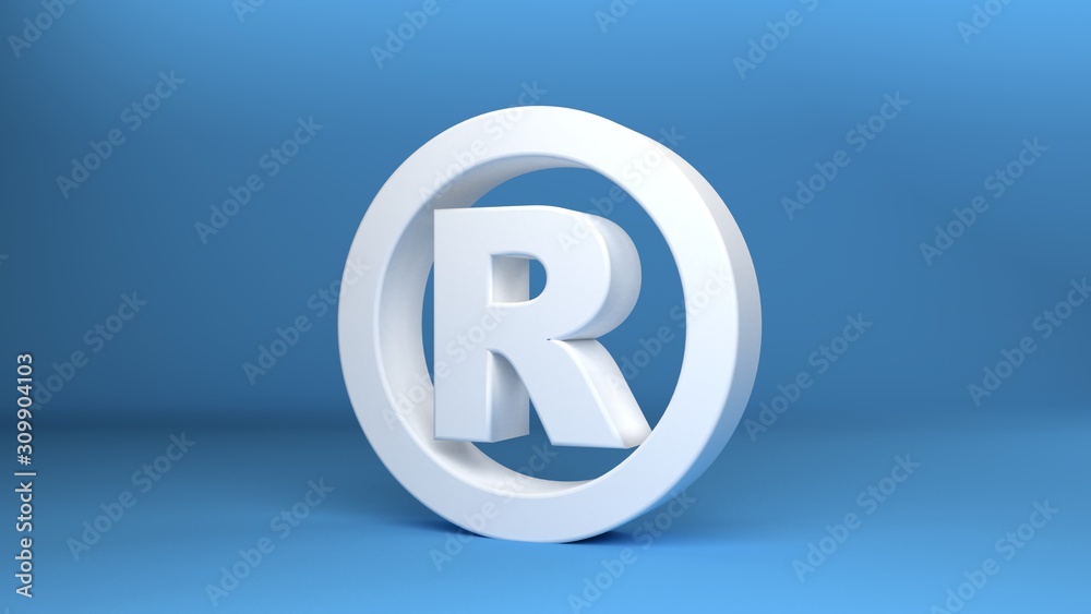 Registered trademark Symbol in white on blue background 3d Illustration ...