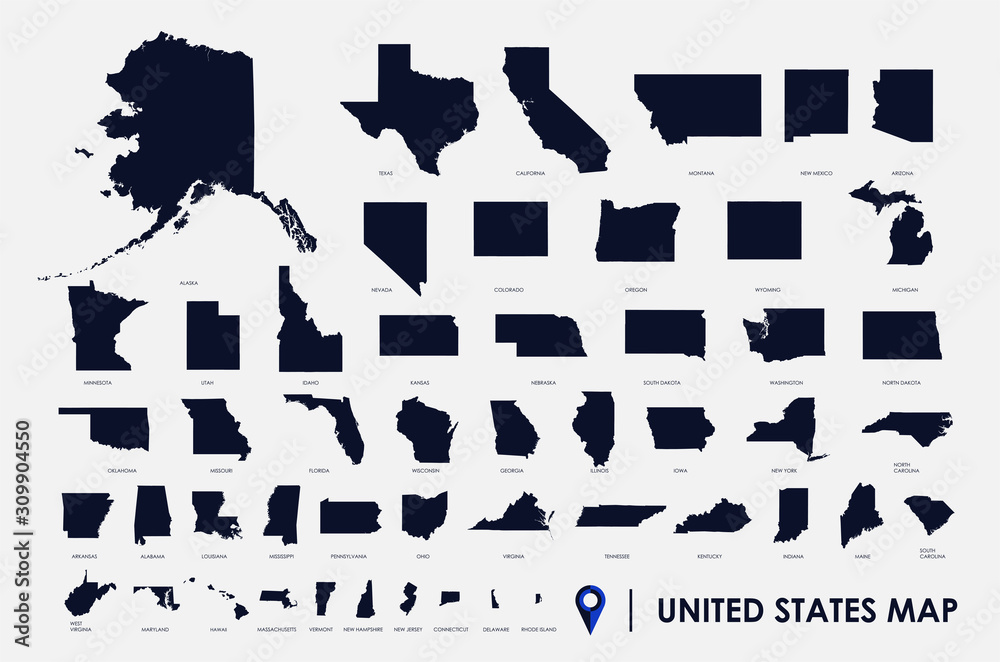 United States of America infographic, USA state maps by territory area ...