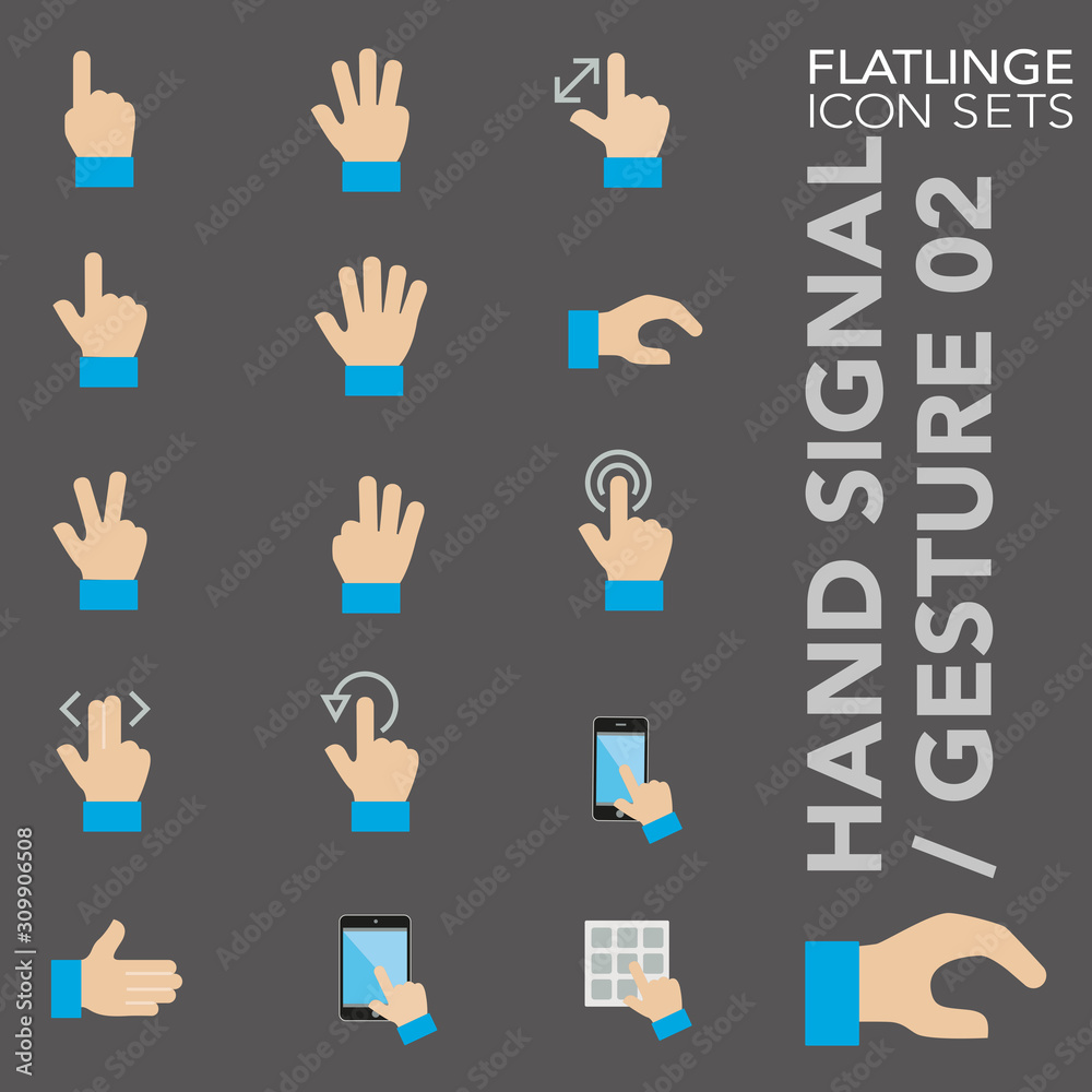 High quality colorful icons of hand signal and gestures. Flatlinge are ...