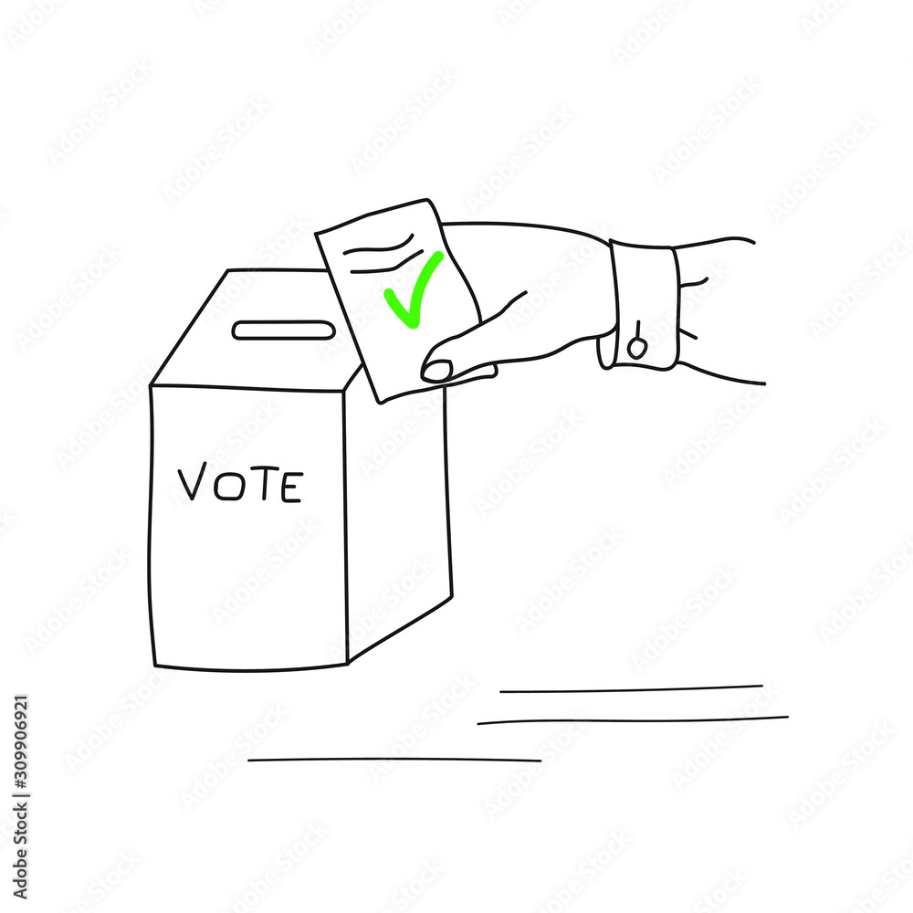Hand puts envelope in a ballot box. Voting Process, election concept ...