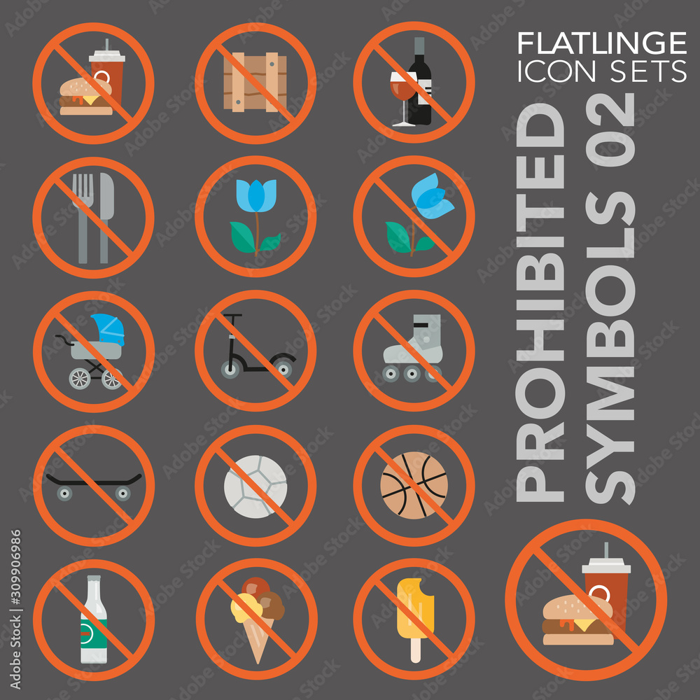 High quality colorful icons of prohibition symbols. Flatlinge are the ...