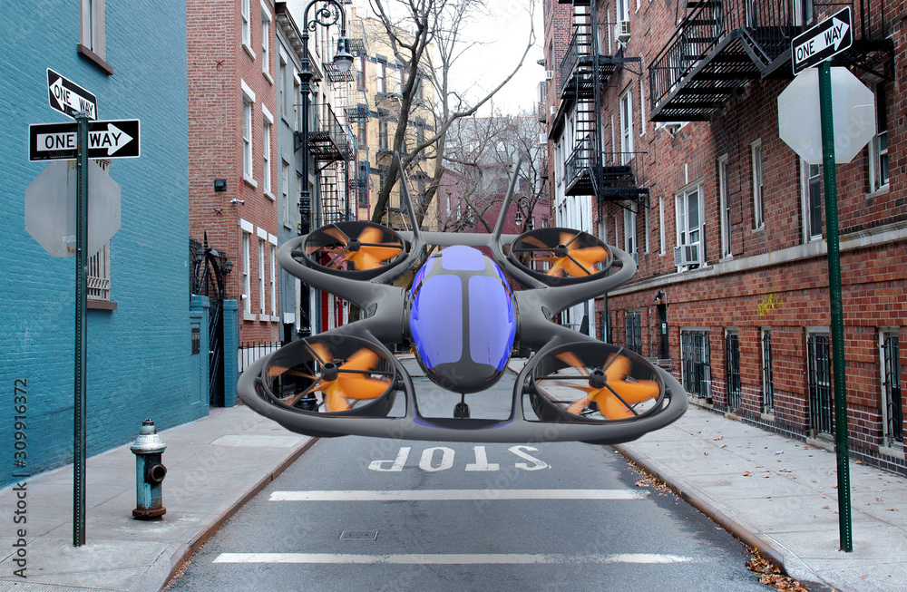 Flying Car, Future Air Car 3d Concept, Futuristic Vehicle In The City ...