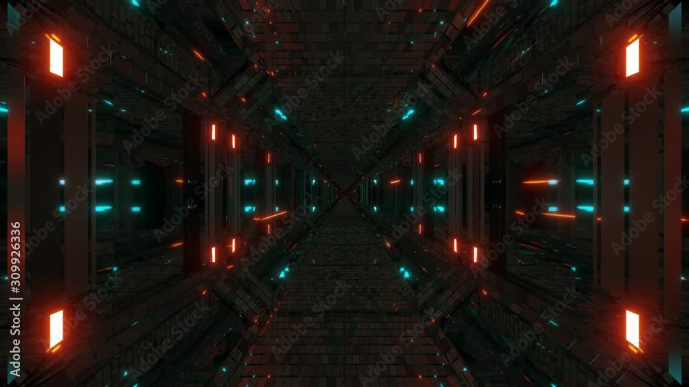 realistic futuristic sci-fi tunnel corridor with glas windows and ...
