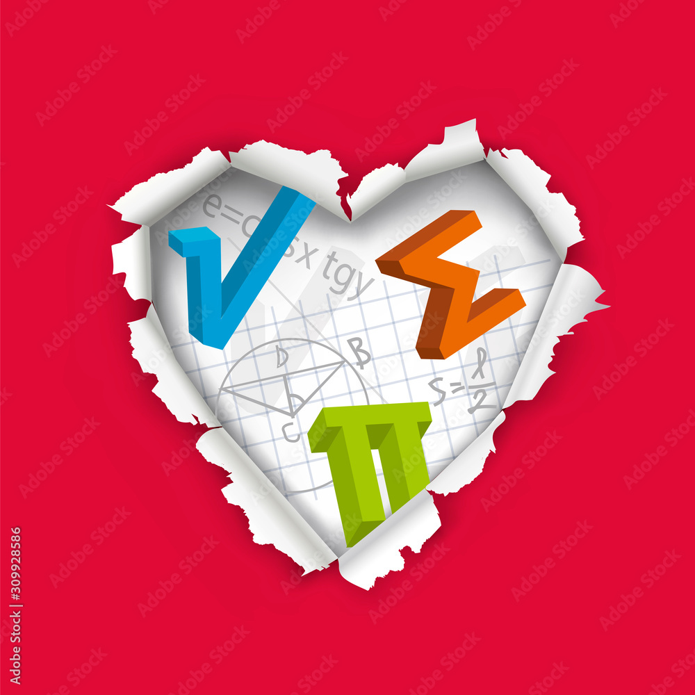 Ilove math, Mathematics education concept. Illustration of a hole in ...