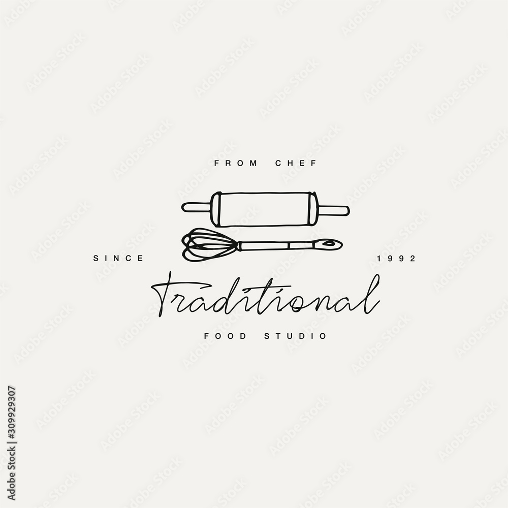 Cooking class linear design element, kitchen emblem, symbol, icon or ...