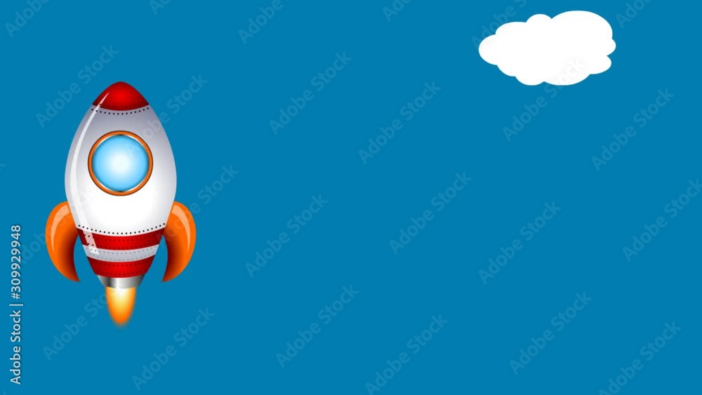 Animated launching cartoon rocket illustration with cloud animation ...