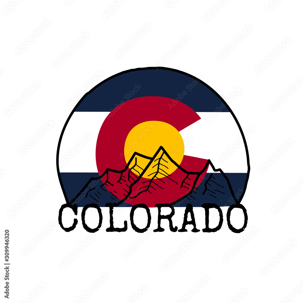 Colorado symbol with mountain line drawing. Vector sketch illustration ...