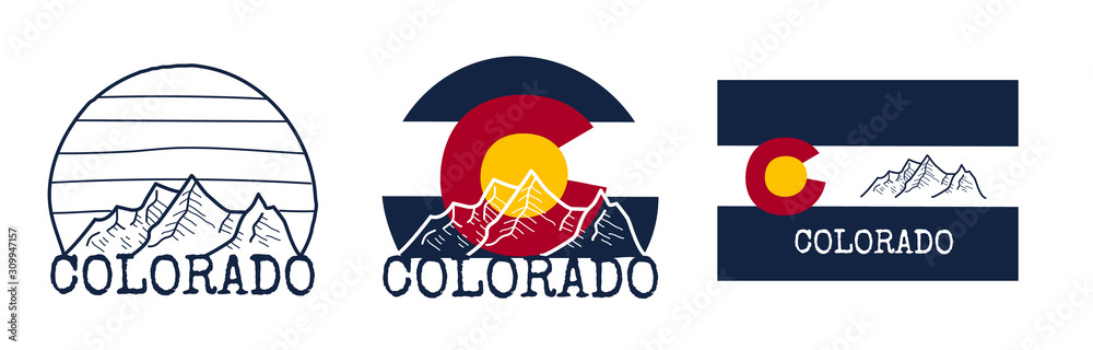 Colorado flag, emblem, symbol with line drawing of mountains. Vector ...