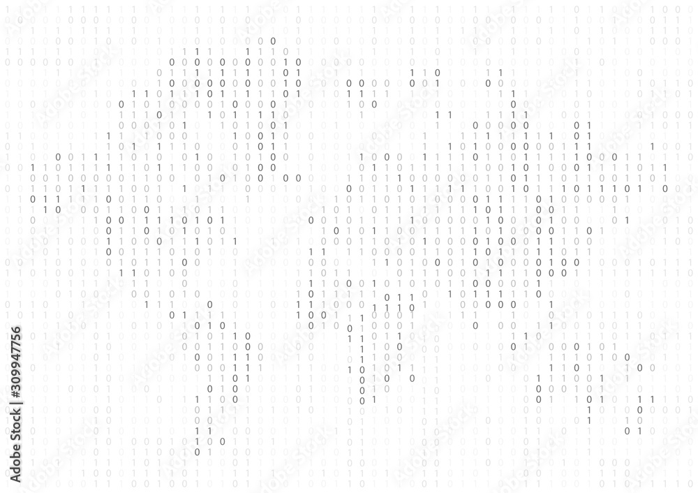 World Map Binary Code Black And White Background With Digits On Screen