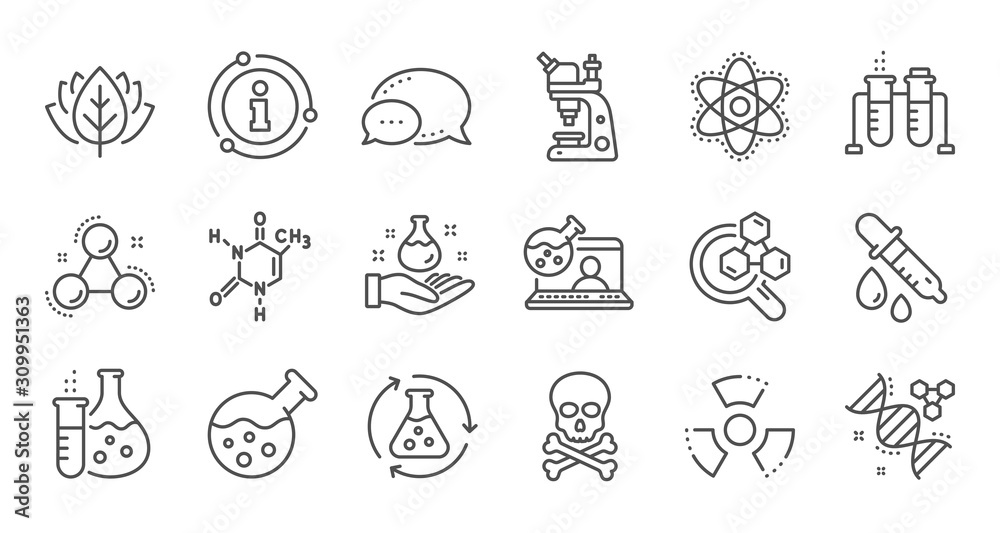 Chemistry lab line icons. Chemical formula, Microscope and Medical ...