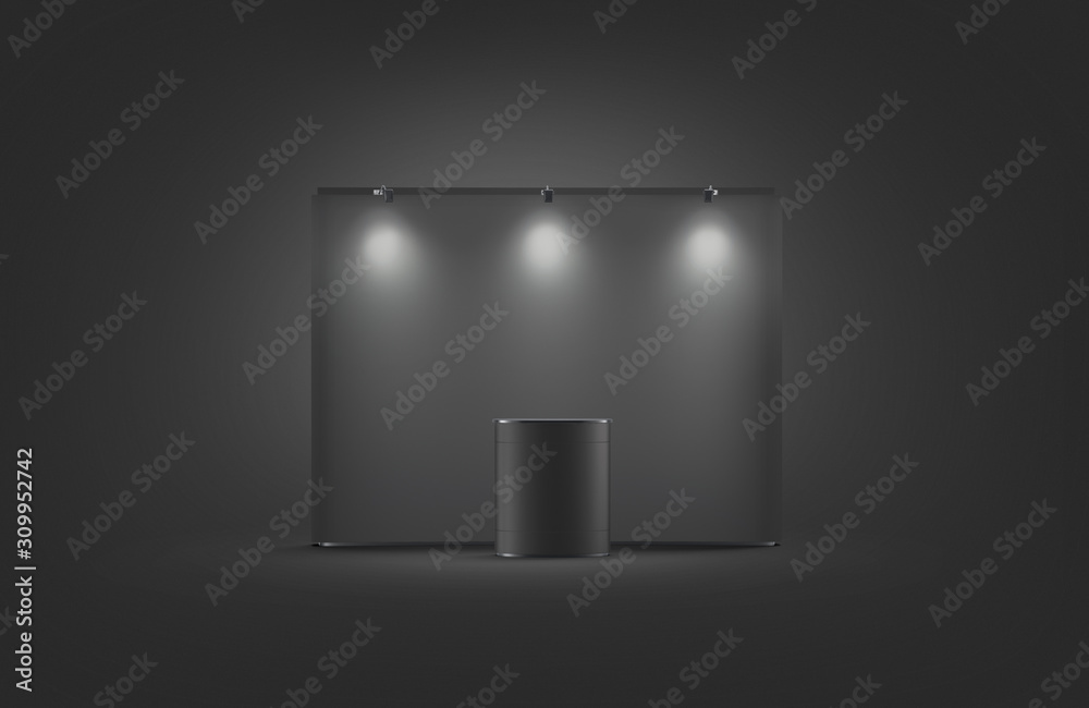Blank black trade show booth mock up, on dark background Stock ...