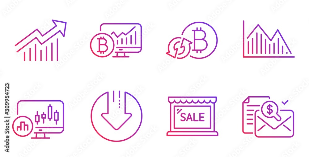 Demand curve, Sale and Investment graph line icons set. Refresh bitcoin ...
