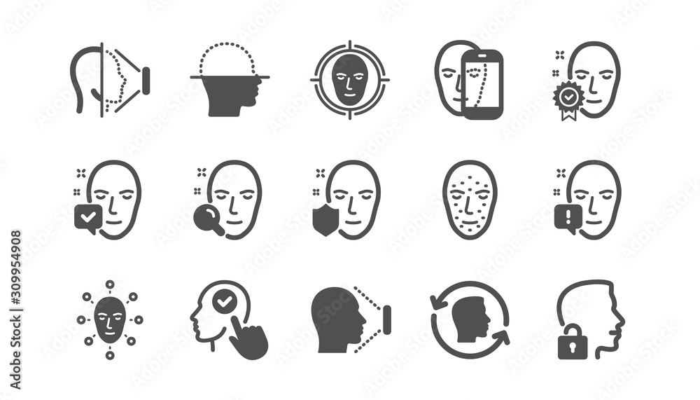Face recognize icons. Biometrics detection, Face id and scanning ... Face recognize icons. Biometrics detection, Face id and scanning ...