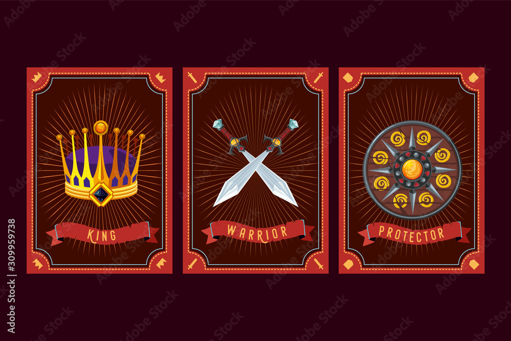 Game asset pack. Fantasy card with magic items. User interface design ...
