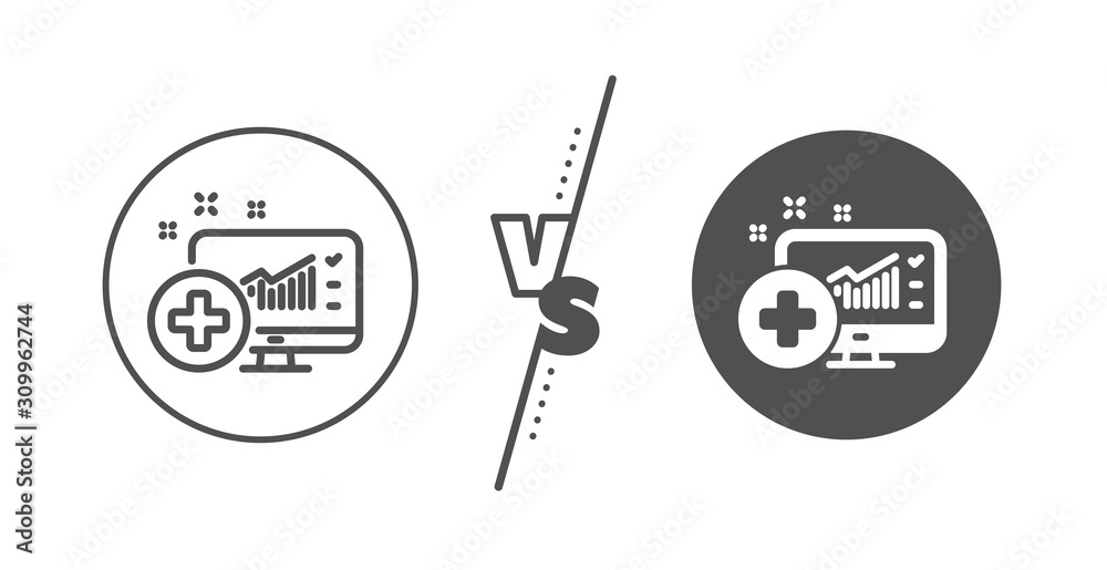 Hospital statistics sign. Versus concept. Medical analytics line icon ... Hospital statistics sign. Versus concept. Medical analytics line icon ...
