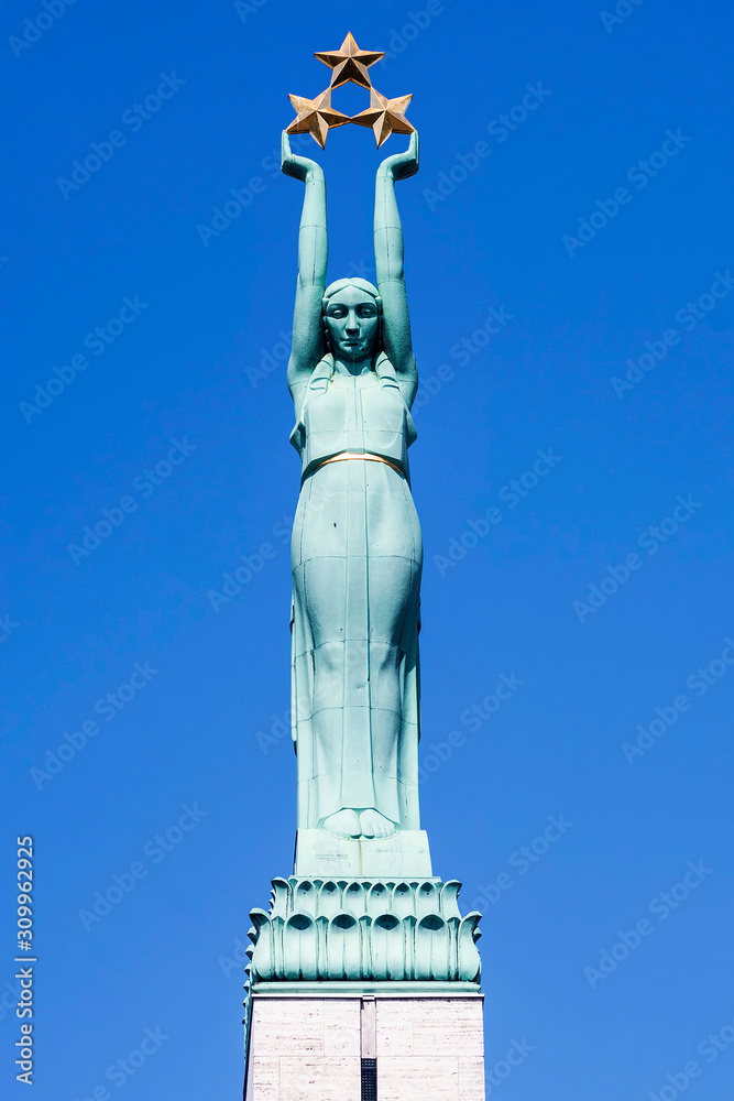 RIGA, LATVIA-11 JUNE, 2017:Statue of Independence in Riga, Latvia.It ...
