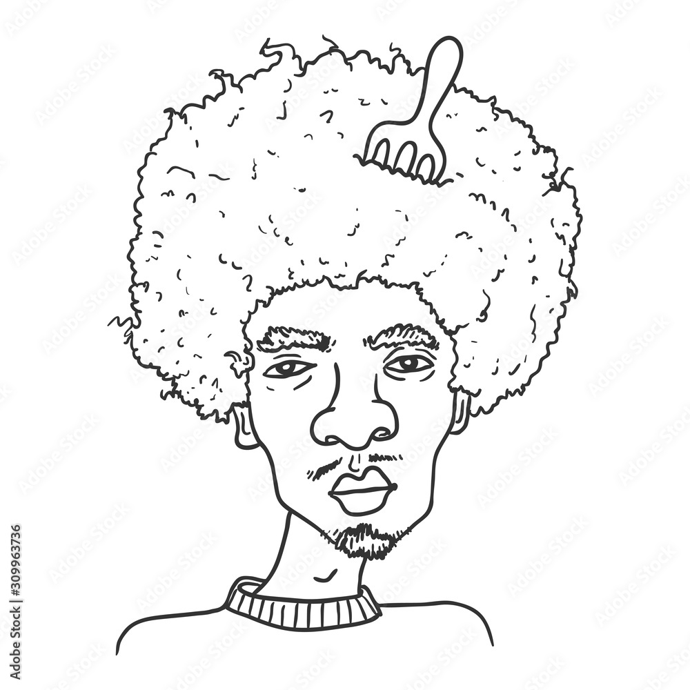 Vector Outline Avatar - African American Man with Afro Hairstyle. Male ...