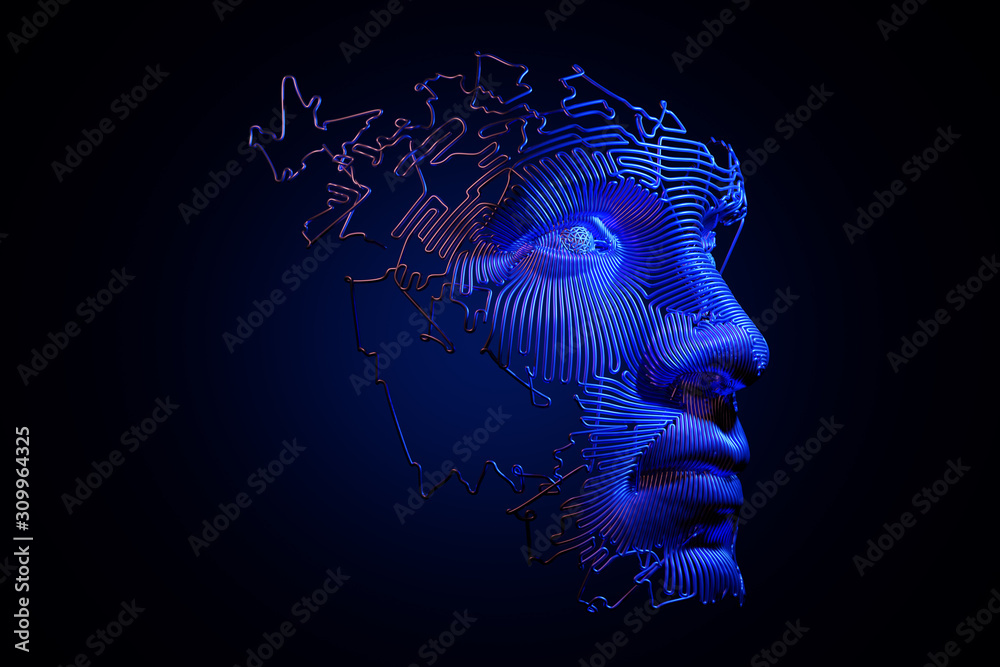 Abstract digital human face. Artificial intelligence concept of big ...