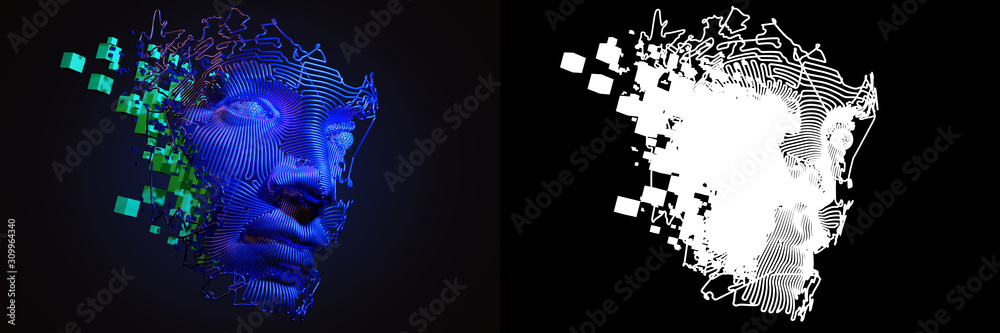 Abstract digital human face. Artificial intelligence concept of big ...