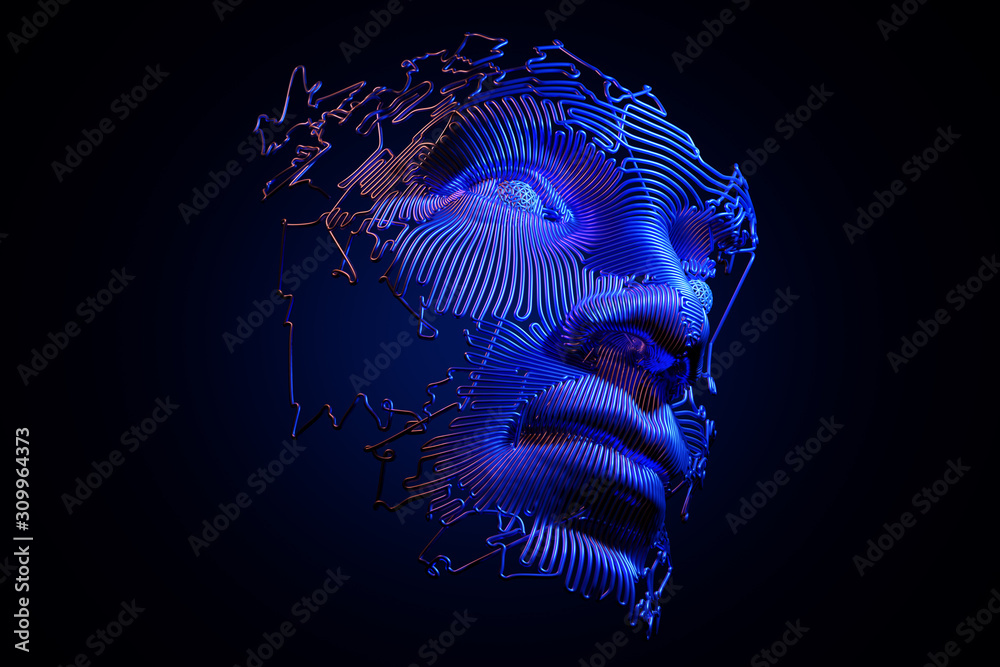 Abstract digital human face. Artificial intelligence concept of big ...