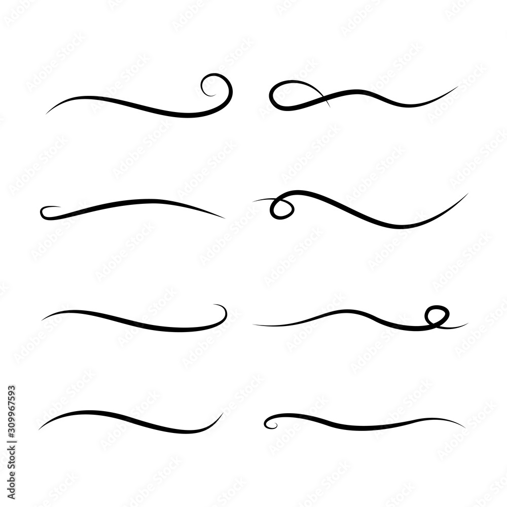 Curly swishes, swashes, swoops. Calligraphy swirl. Text elements Stock ...