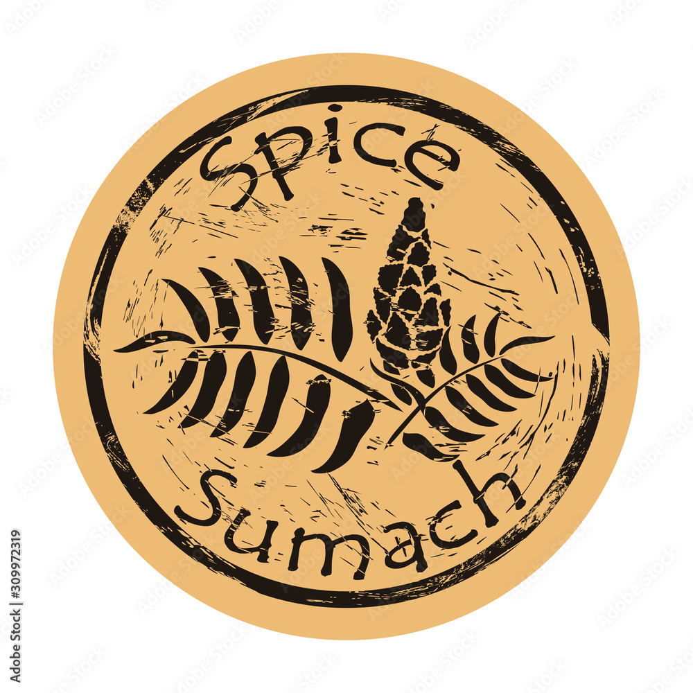 Sumac spice view icon vector round shabby emblem design, old retro ...
