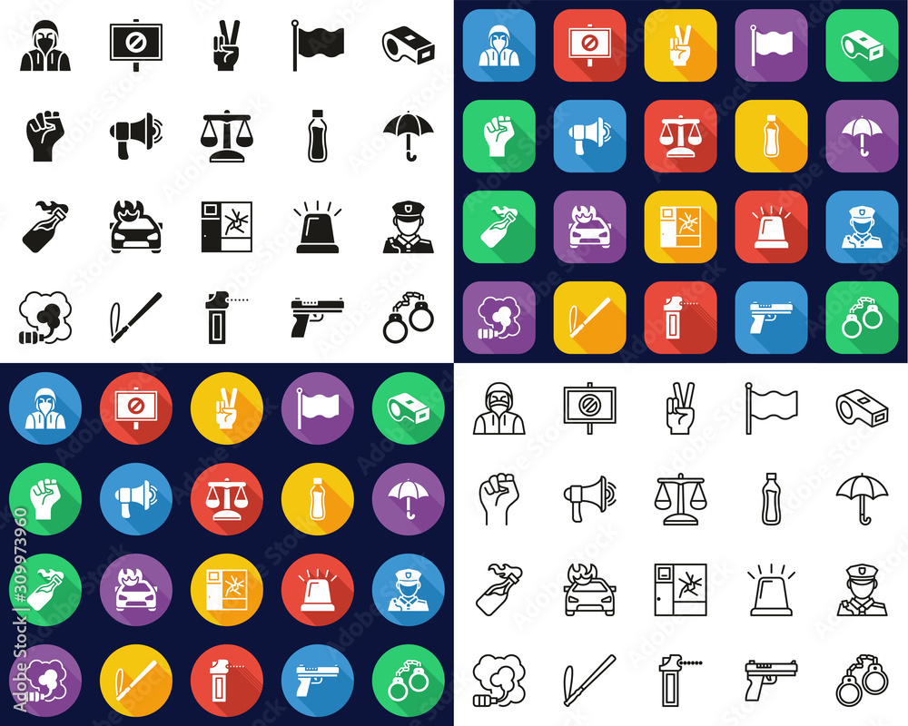 Demonstration Or Protest Icons All in One Icons -Black & White-Color ...