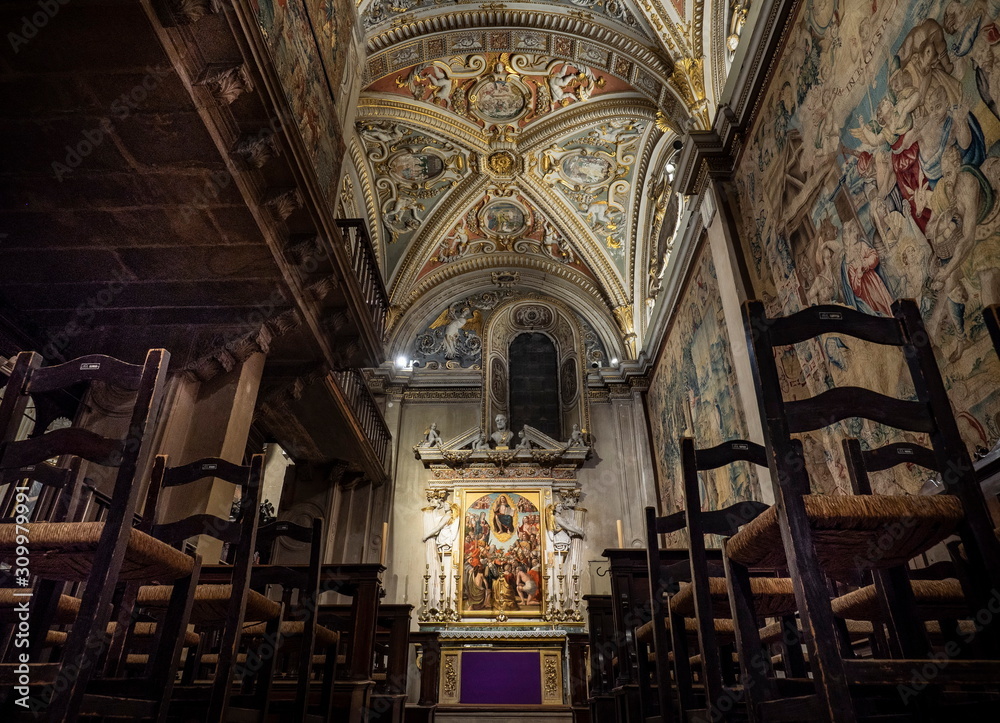 Interior of Basilica di Santa Maria Maggiore. The church is Romanesque ...