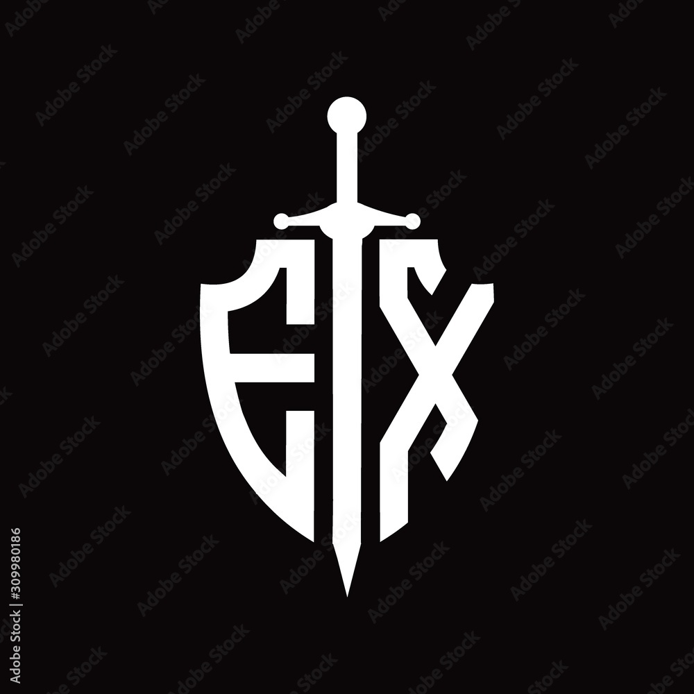 EX logo with shield shape and sword design template Stock Vector ...