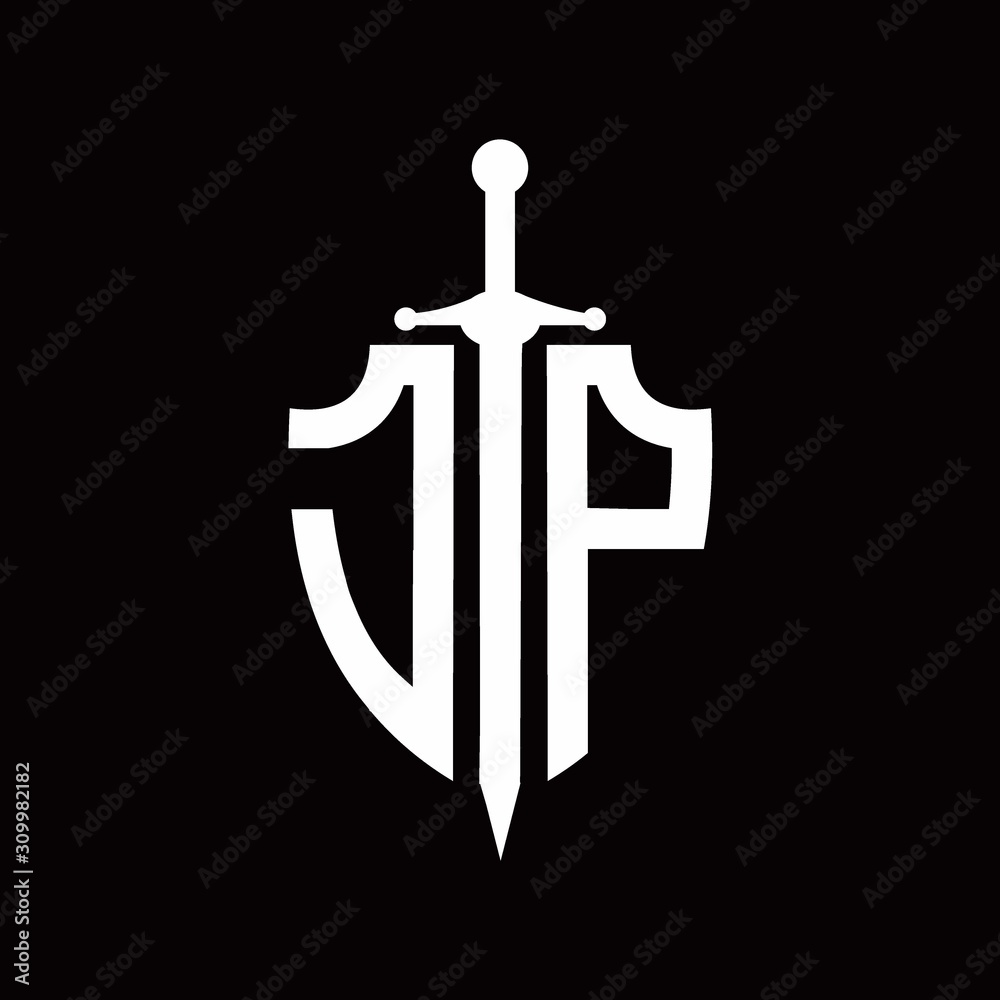 JP logo with shield shape and sword design template Stock Vector ...
