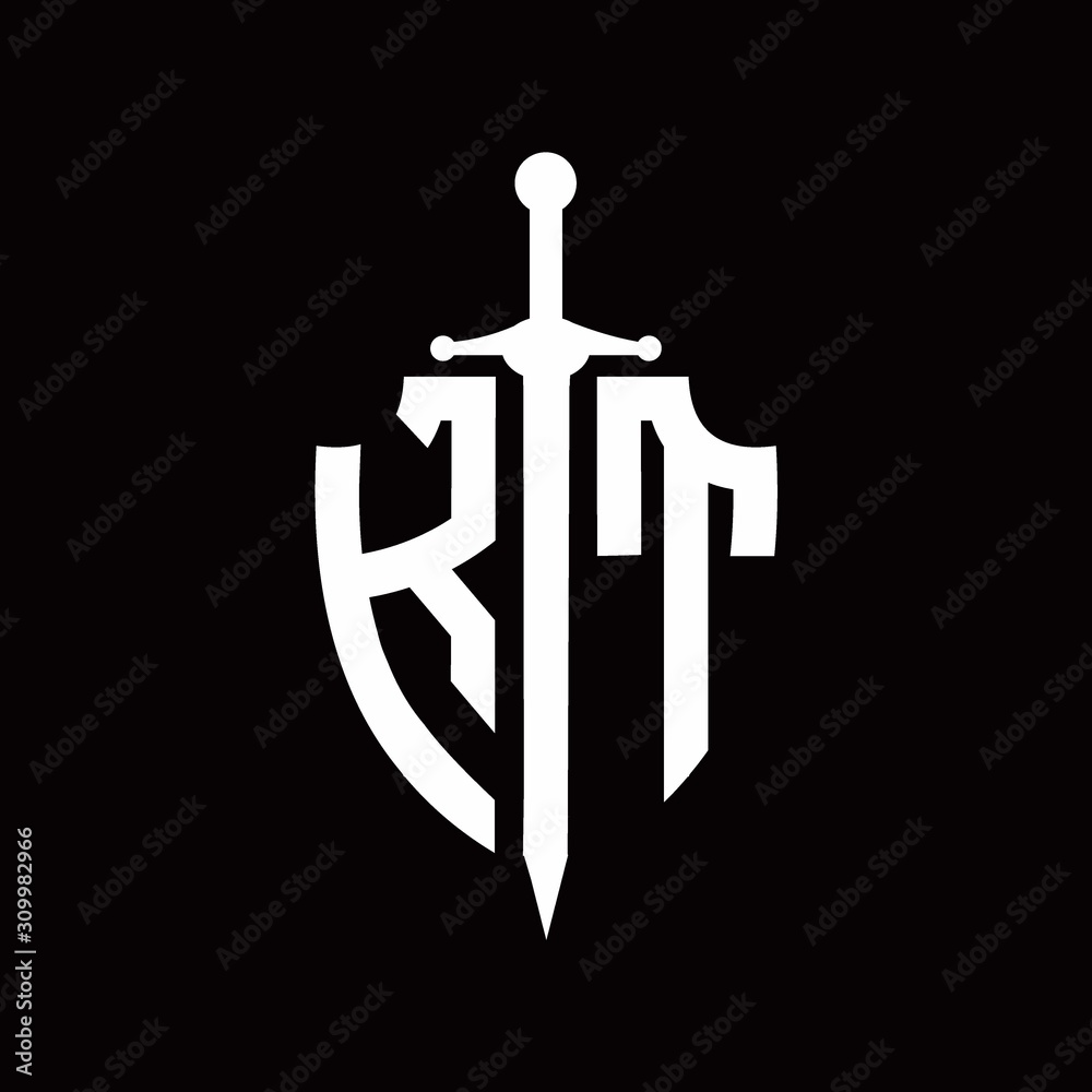 KT logo with shield shape and sword design template Stock Vector ...