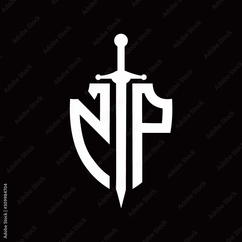 NP logo with shield shape and sword design template Stock Vector ...