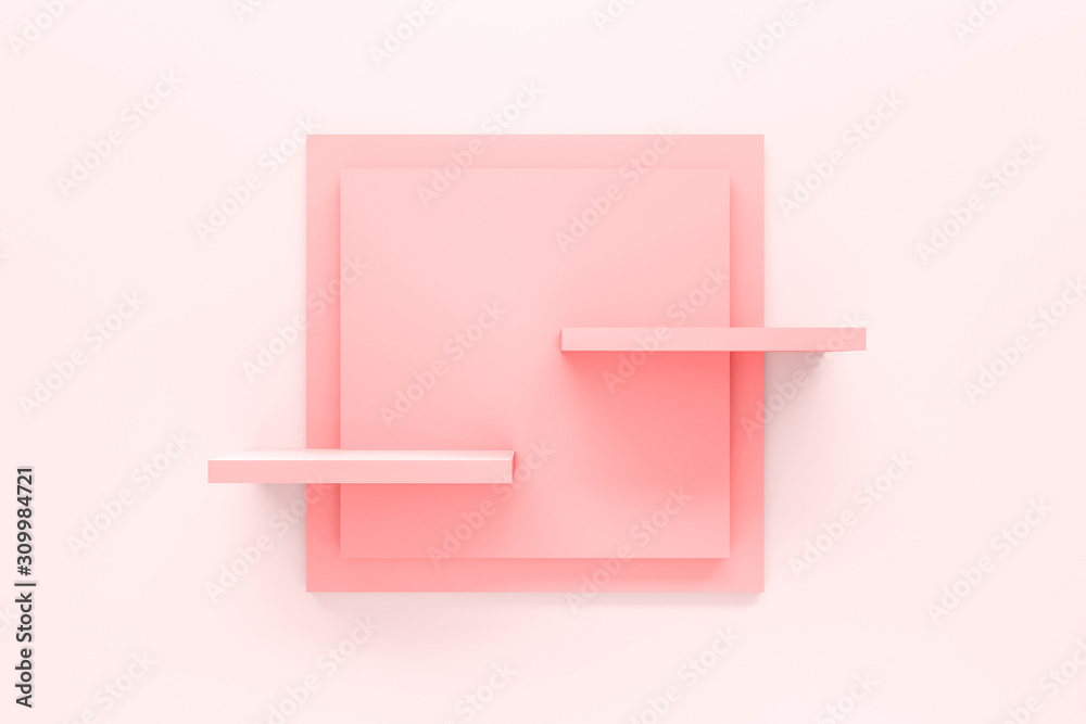 Modern pastel pink shelf display or frame with minimal style on white ...