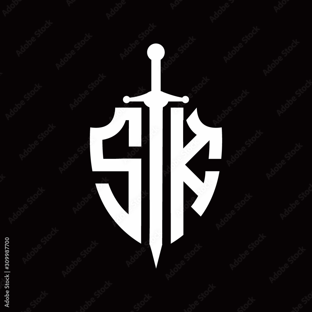 SK logo with shield shape and sword design template Stock Vector ...