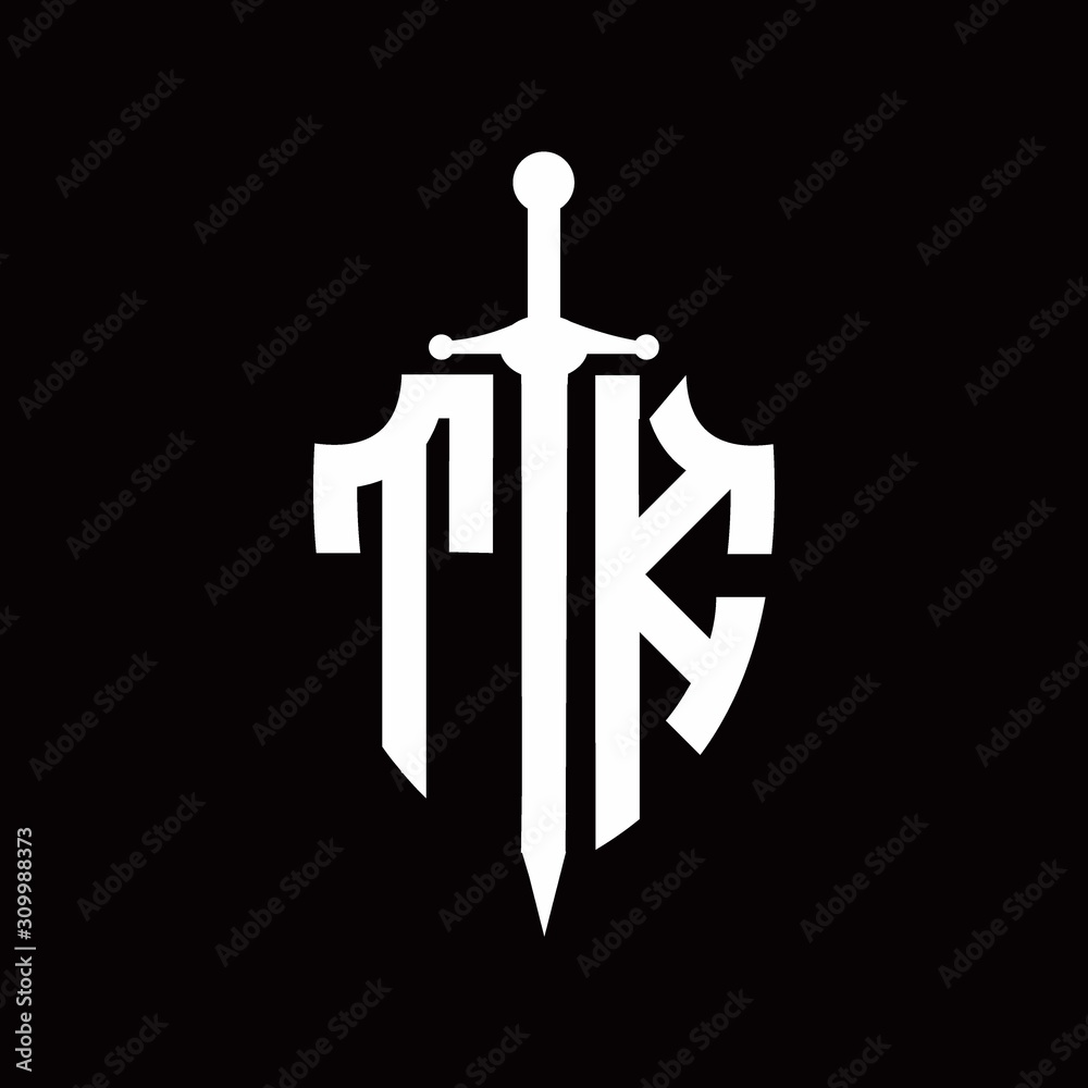 TK logo with shield shape and sword design template Stock Vector ...