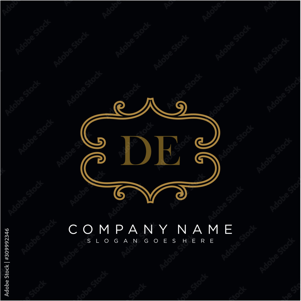 Initial letter DE logo luxury vector mark, gold color elegant classical ...