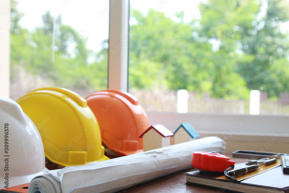 Architectural Office desk background construction project ideas concept ...