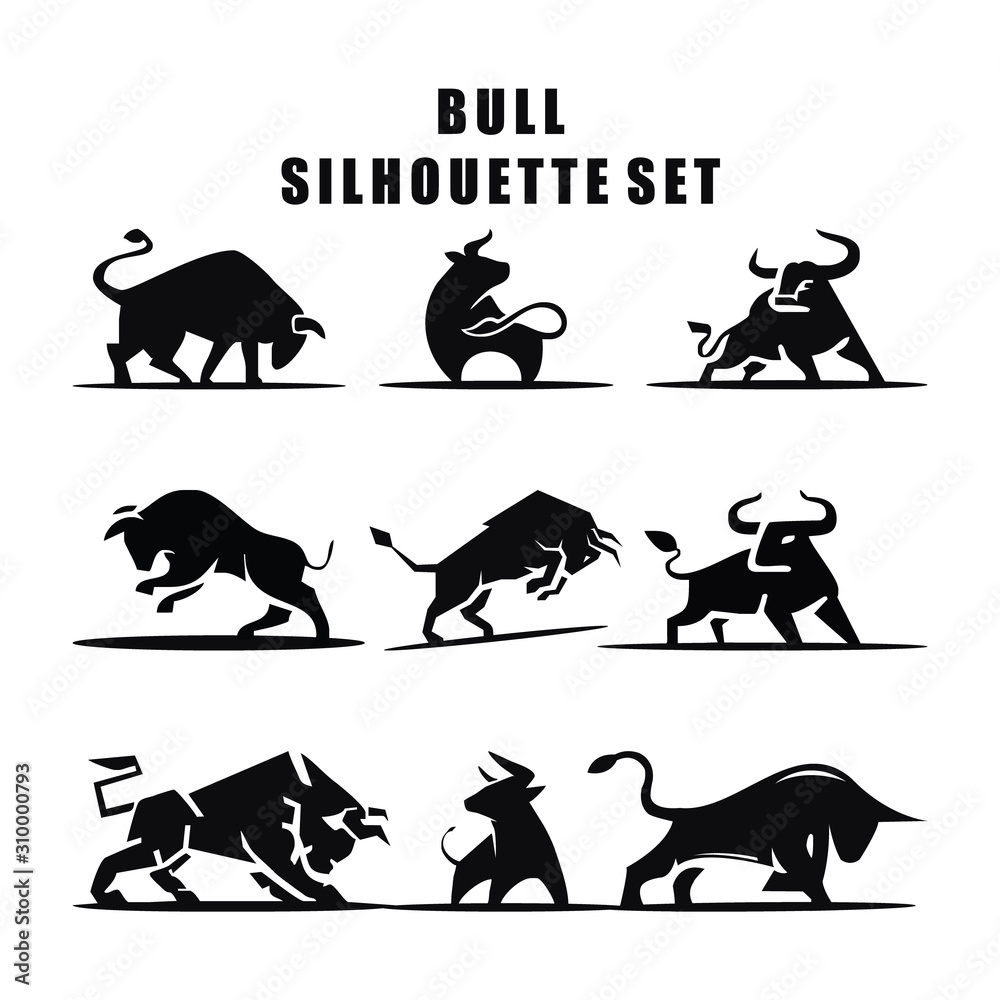 Vector illustration of Bull Silhouette logo icon set Stock Vector ...