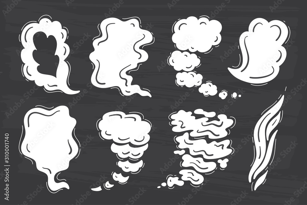 Steam Clouds Silhouette Vector Set. Hand drawn Doodle Sketch Smoke ...