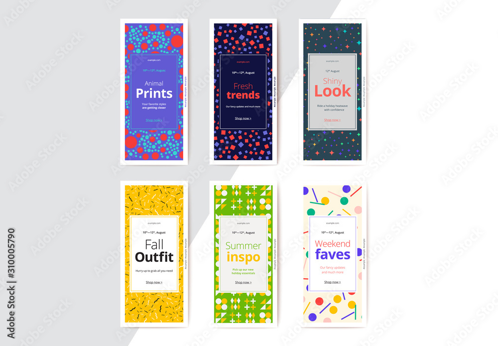 Rectangular Mobile Banner Layouts with Bright Patterns Stock Template ...