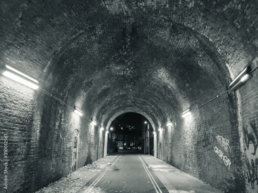 Perspective view of a brick underpass railway arch Stock Photo | Adobe ...