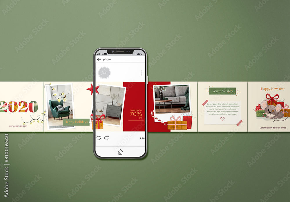 Social Media Carousel Post Template Set With Hand Drawn Christmas ...