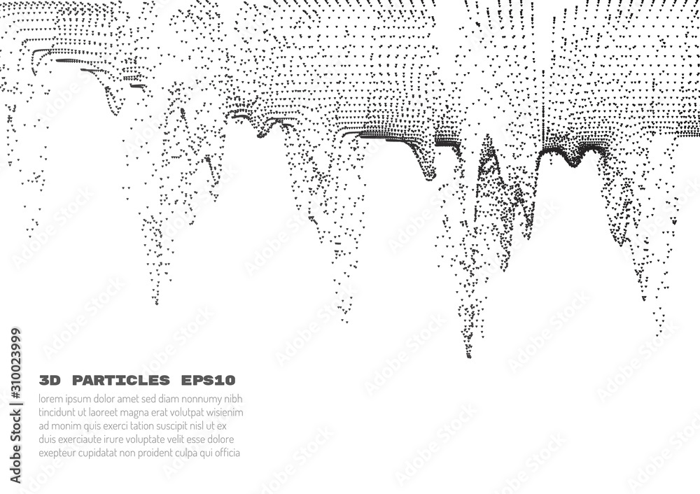 Abstract background with particles. Volumetric figures and waves of ...