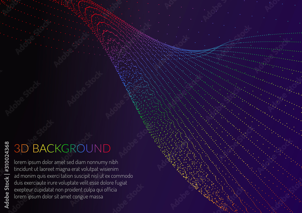 Abstract background with particles. Volumetric figures and waves of ...
