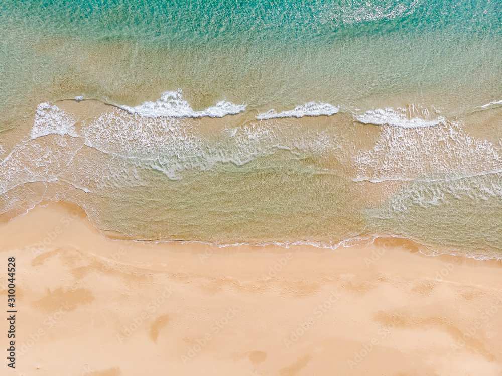 Amazing Beach and waves from top view. Turquoise water background from ...